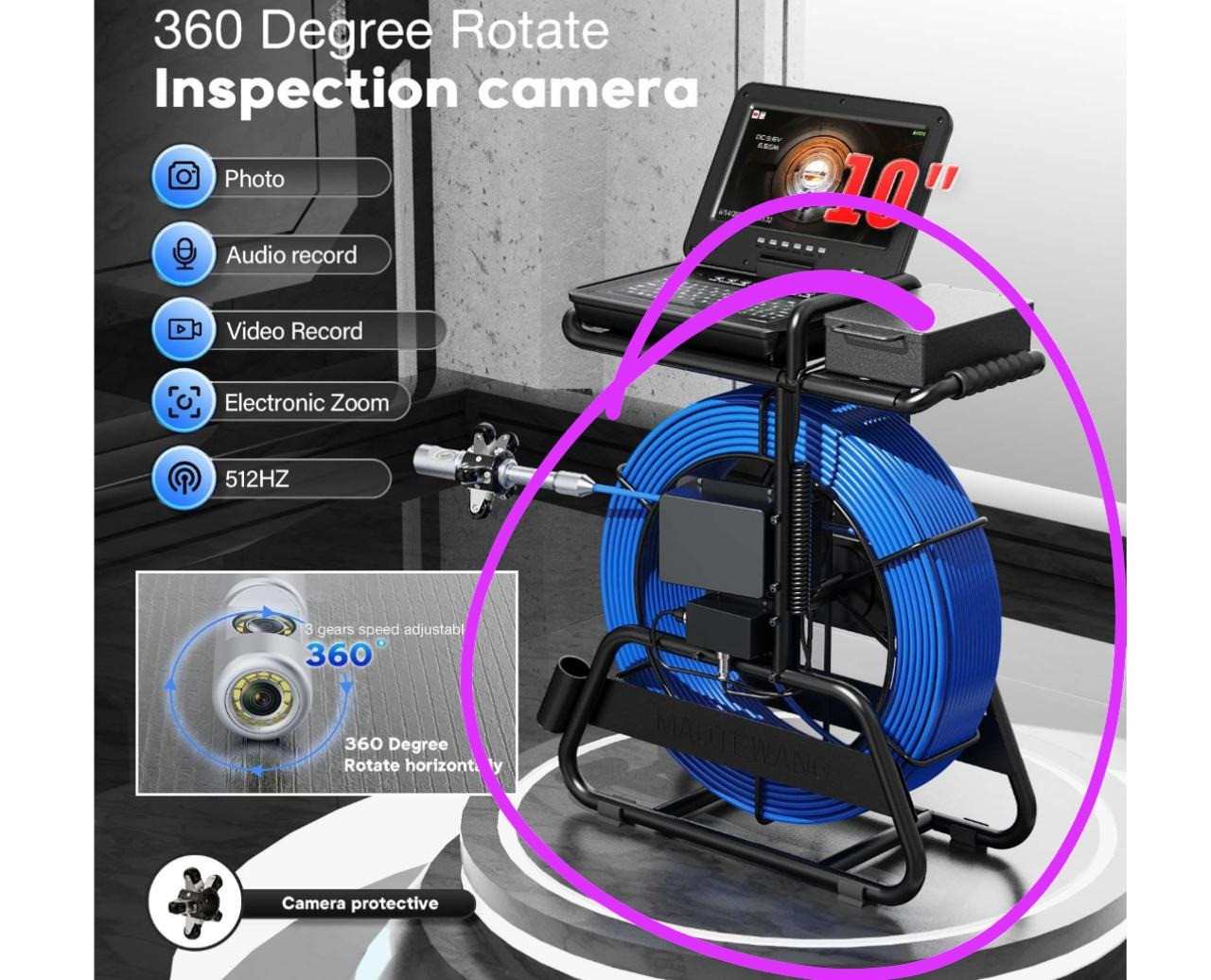 F820DJKBLC32-7C-50M Borescope HD Sewer Pipe Inspection Camera Range 50 ...